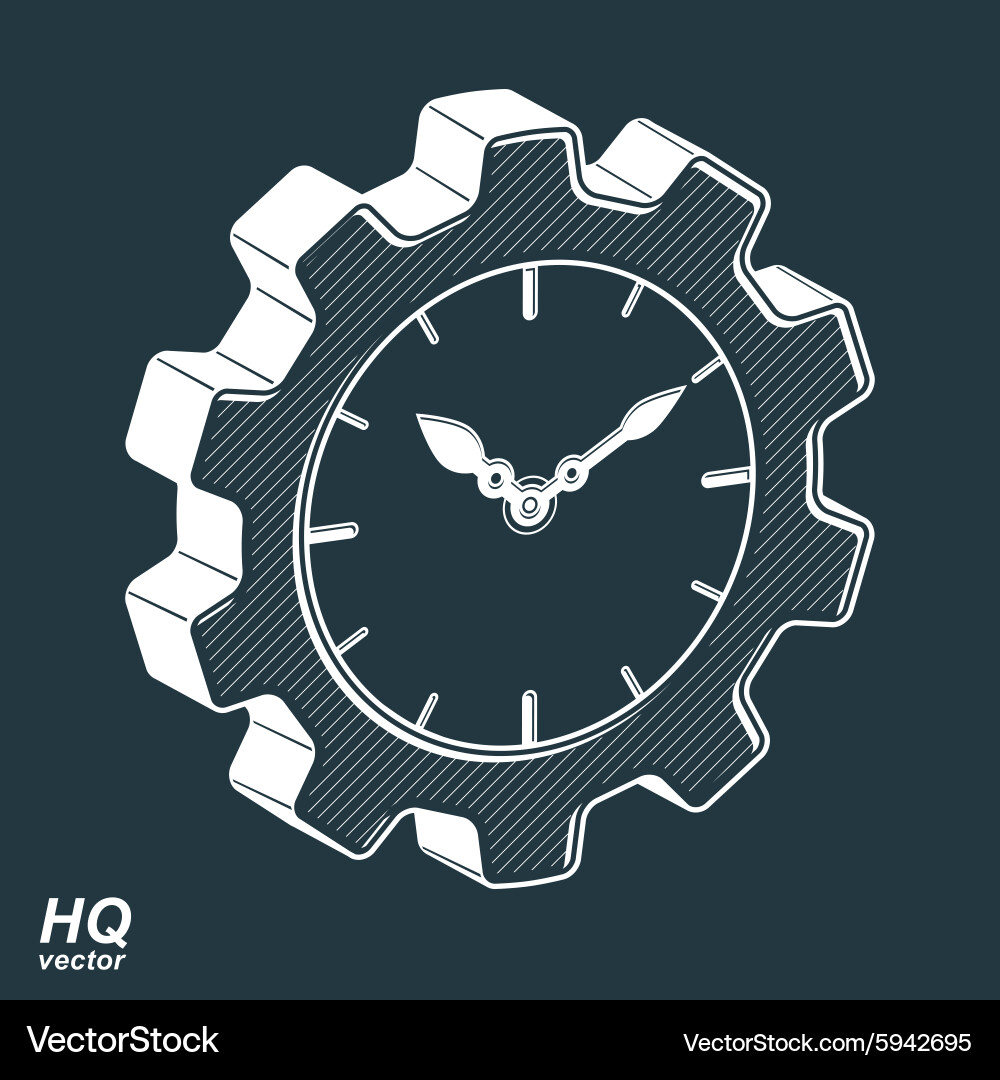 3d retro cog wheel and clock with an hour hand Vector Image