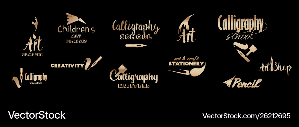 Art classes golden lettering logo design set Vector Image