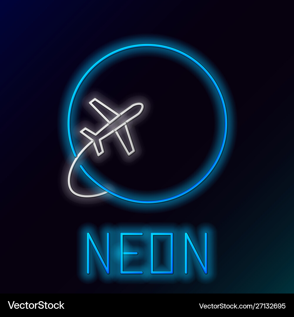 Blue glowing neon line globe with flying plane Vector Image