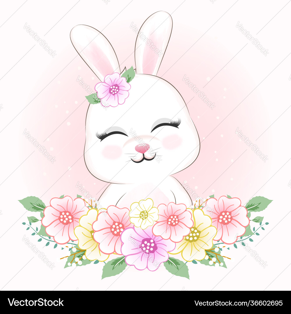 Cute little rabbit and flowers Royalty Free Vector Image