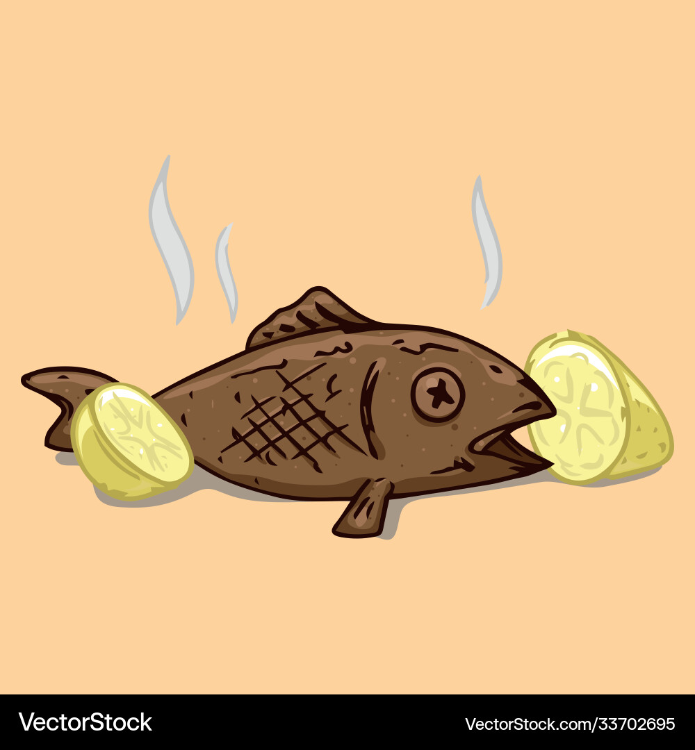 Fried fish icon baked with lemon hand drawn Vector Image