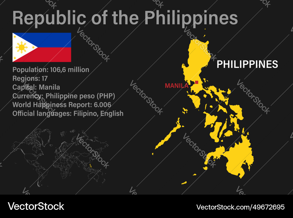 Highly detailed philippines map with flag capital Vector Image
