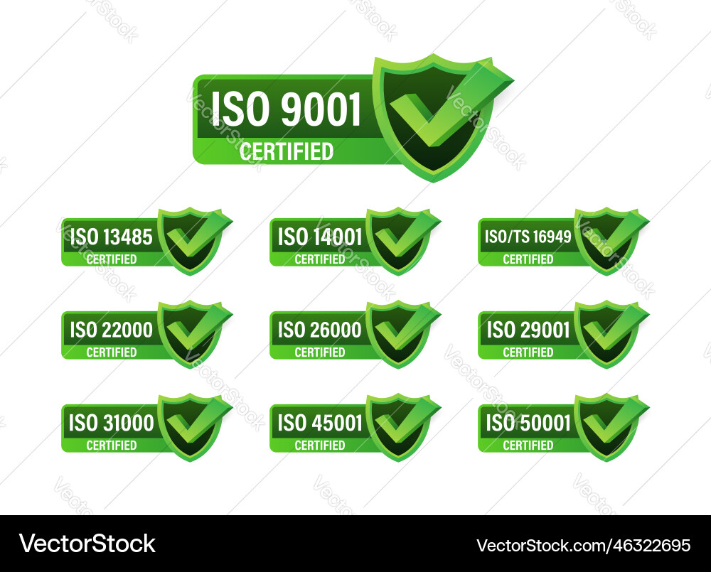 Set of iso certification stamp and labels iso Vector Image