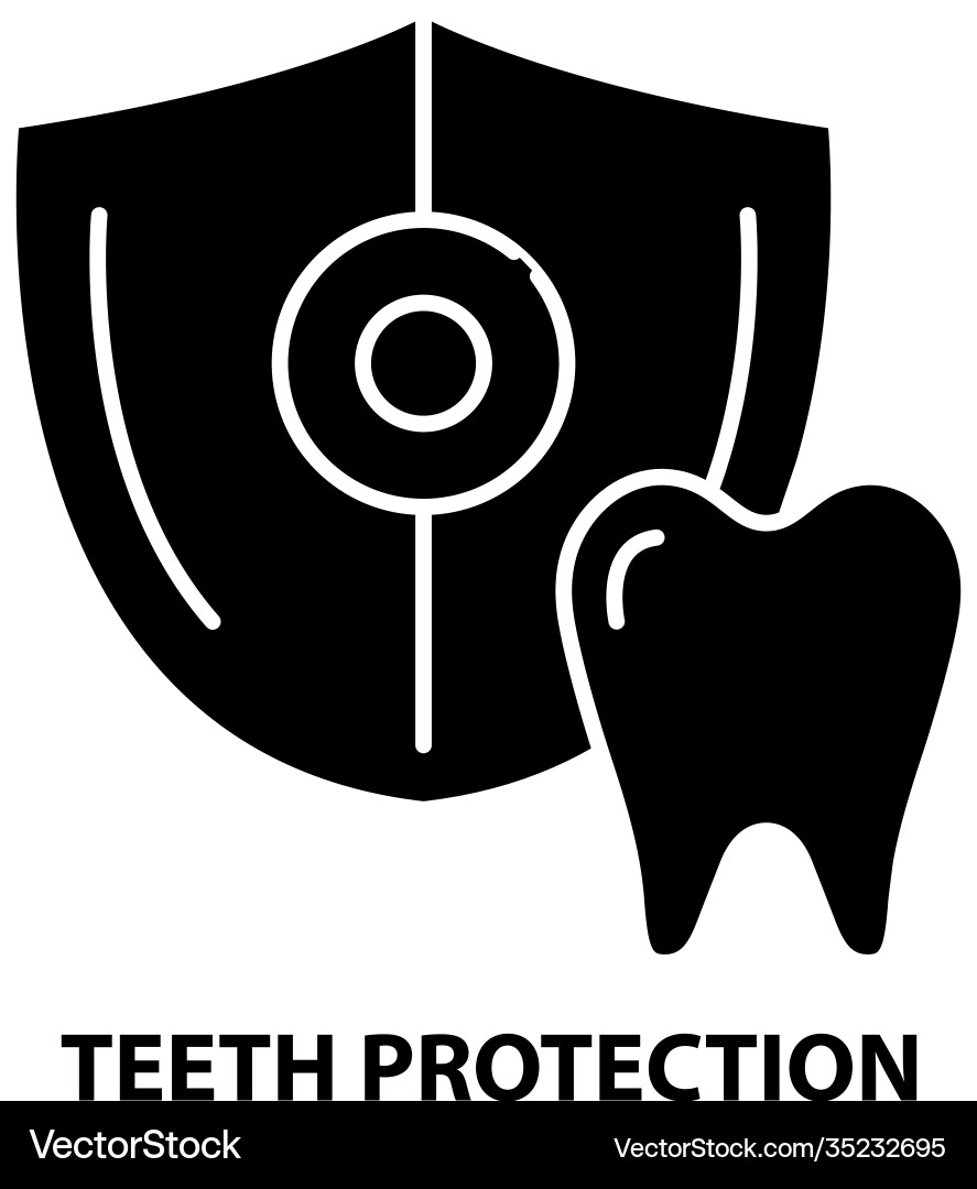 Teeth protection icon black sign with Royalty Free Vector