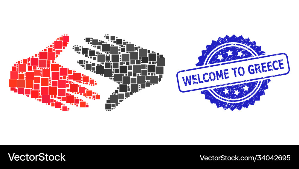 Textured welcome to greece seal and square dot Vector Image