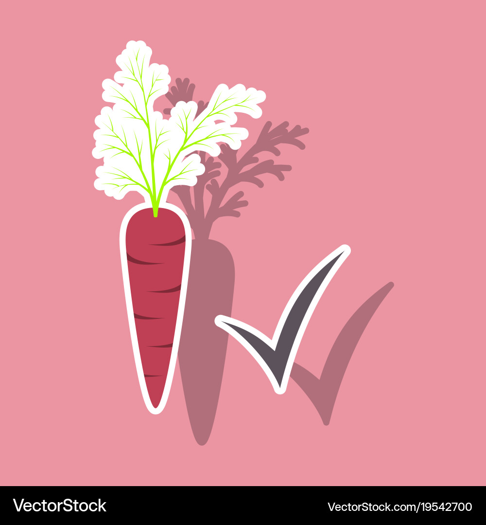 Carrot sticker icon on background veg Royalty Free Vector