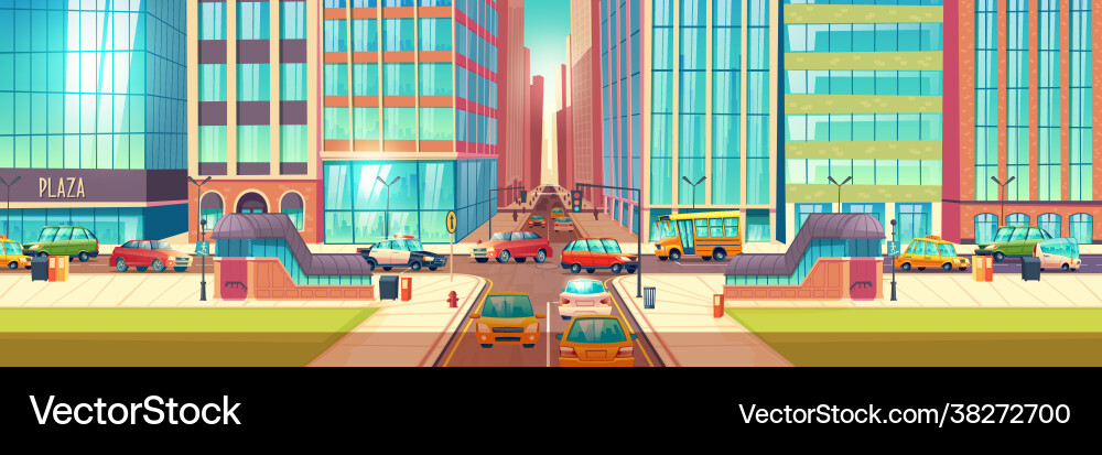 City roads intersection cartoon background Vector Image