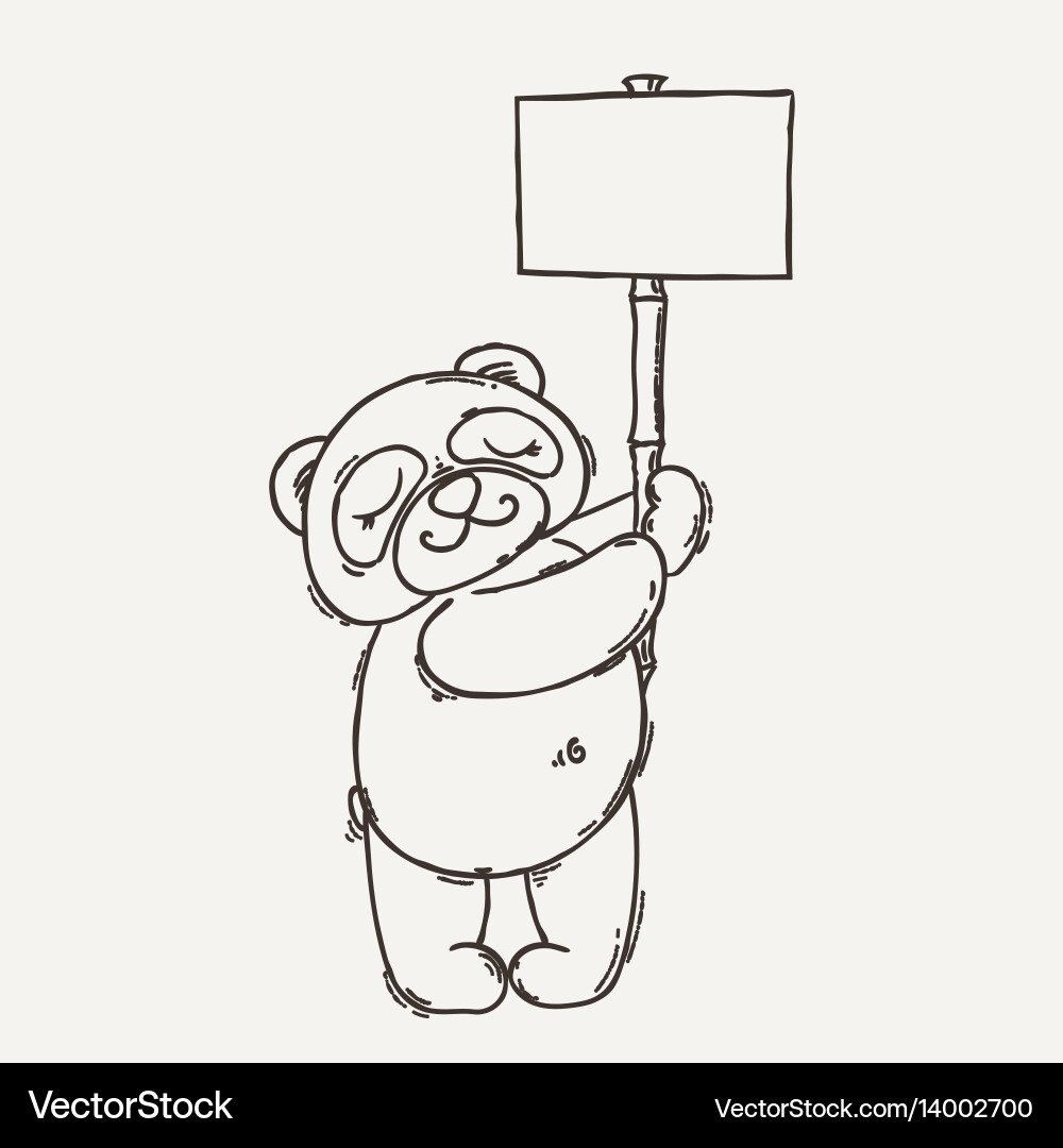 Cute panda with a poster on bamboo stick Vector Image