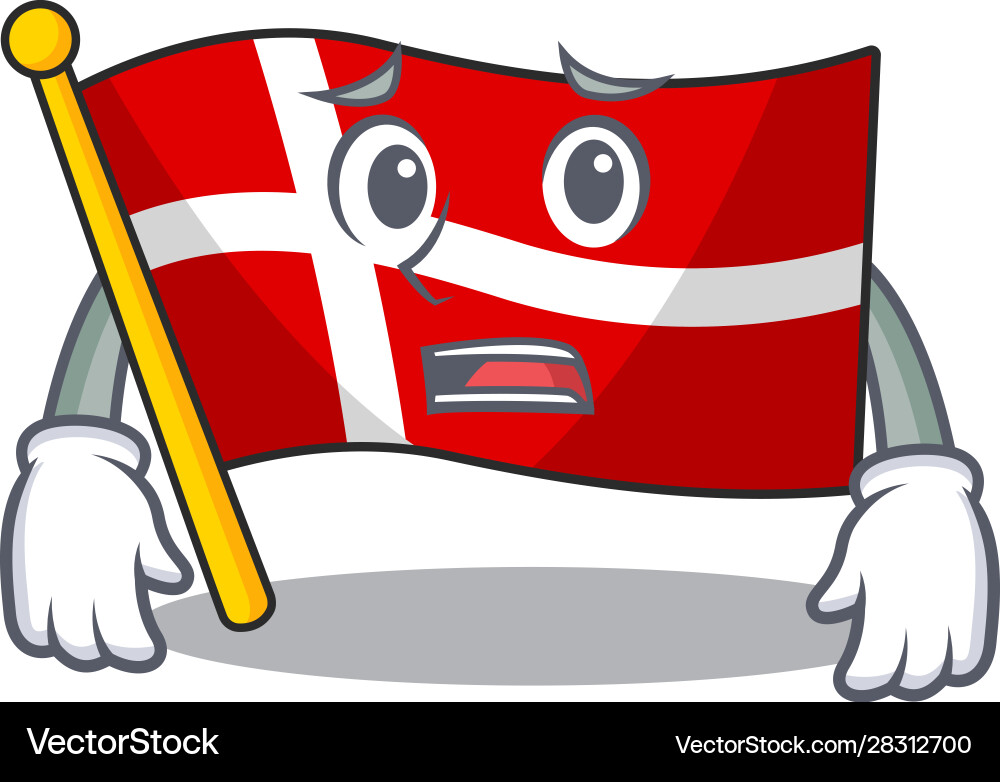 Flag denmark cartoon character showing afraid look