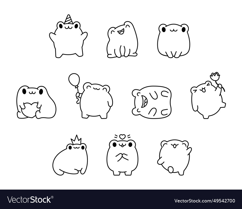 Kawaii frog cartoon character coloring page cute Vector Image