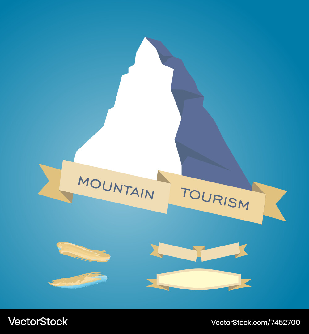 Mountains symbol with ribbon Royalty Free Vector Image