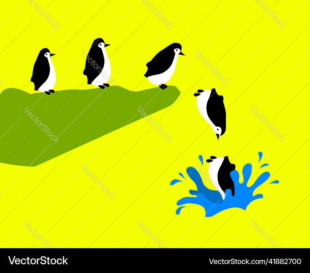 Penguins jumping into the water Royalty Free Vector Image