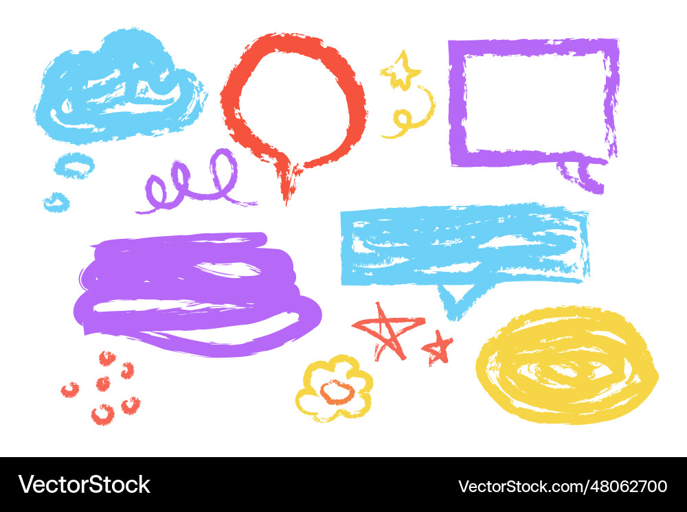 Set wax crayon chalk doodle elements speech Vector Image