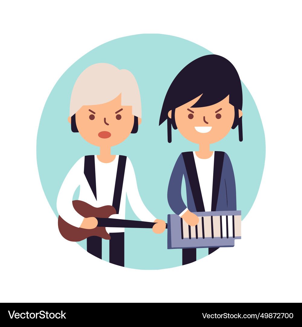 Two cartoon characters are playing musical Vector Image