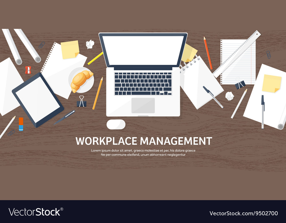 Workplace with table and computer Royalty Free Vector Image