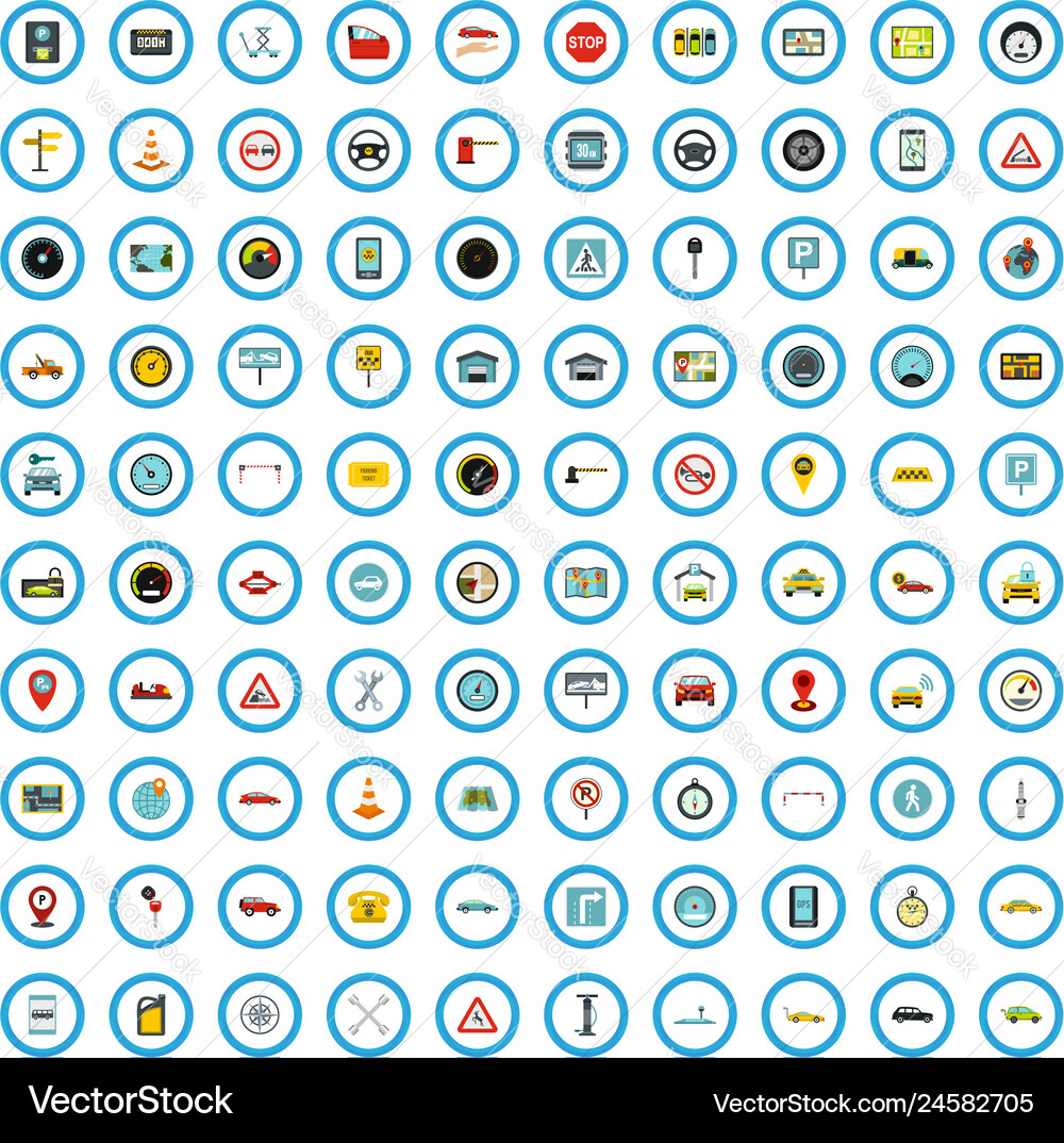 100 car icons set flat style Royalty Free Vector Image