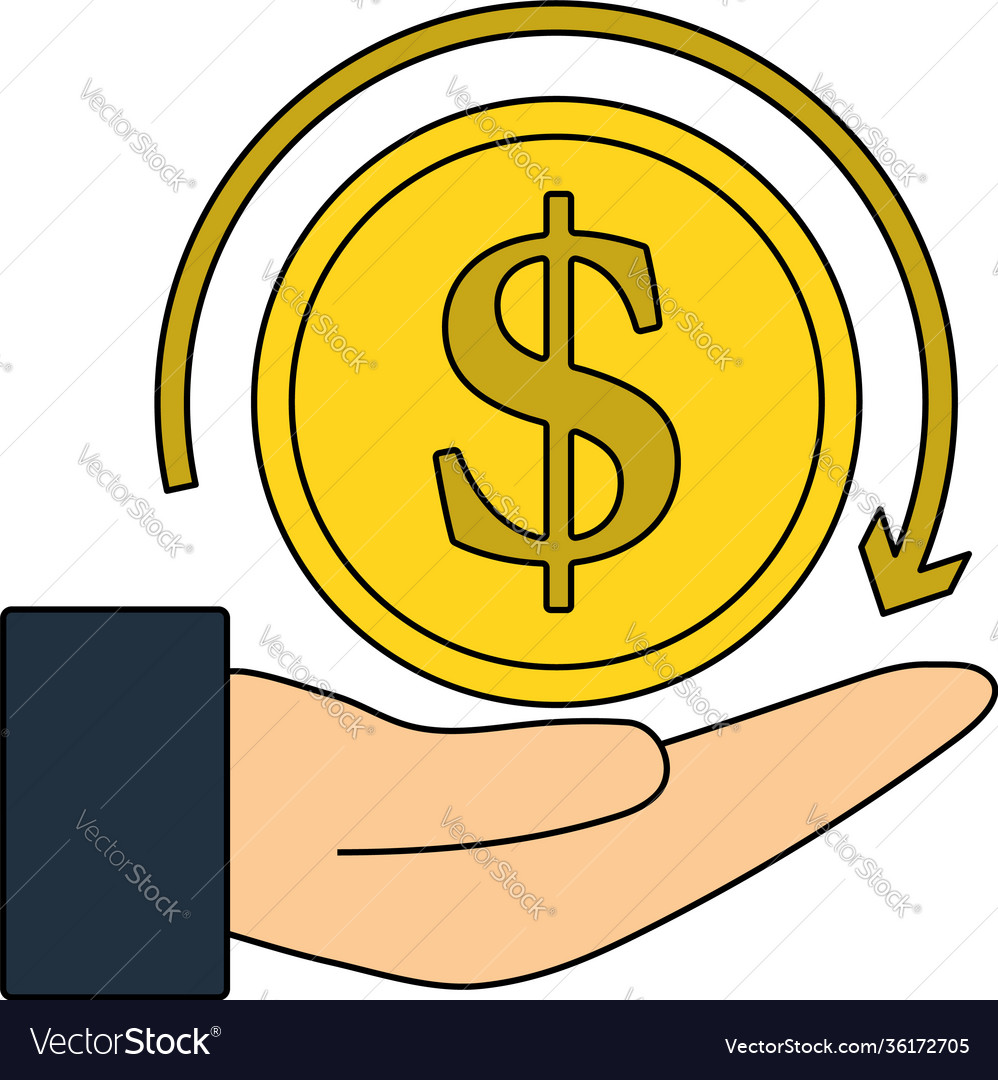 Cash back coin to hand icon Royalty Free Vector Image