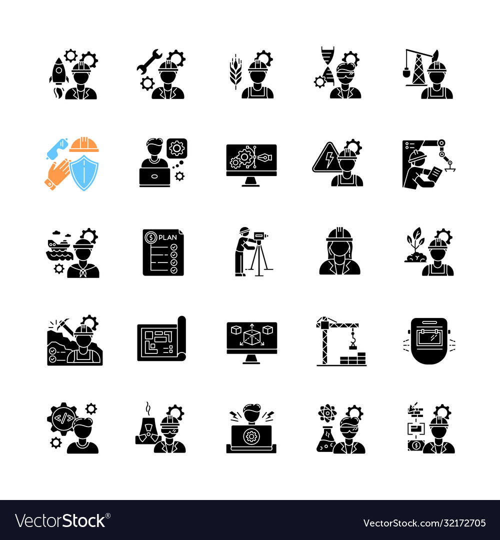 Civil engineering black glyph icons set on white Vector Image