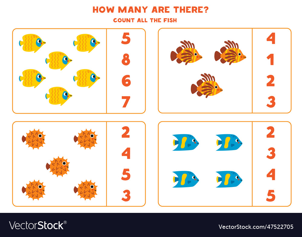 Counting game with cute sea fish educational Vector Image