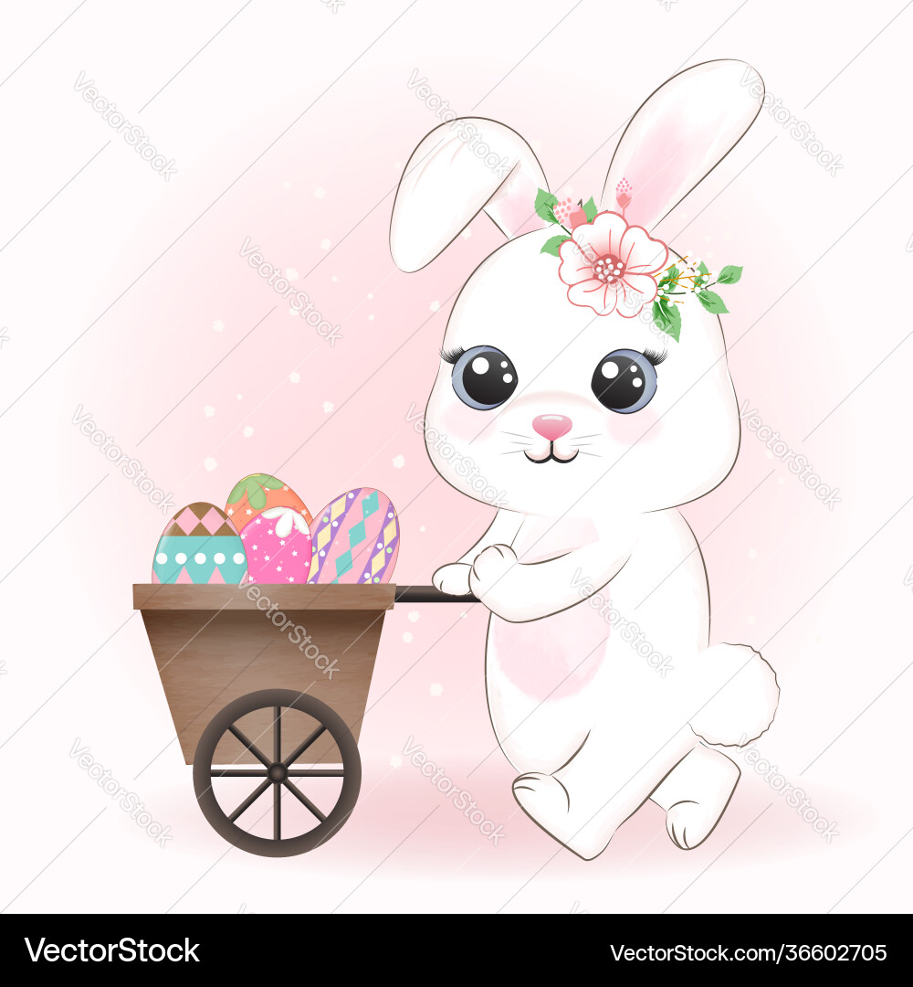 Cute bunny and easter egg in cart Royalty Free Vector Image