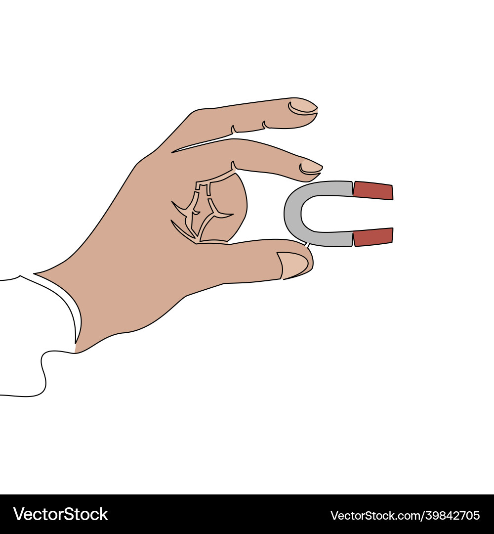 Flat continuous line hand holding magnet marketing