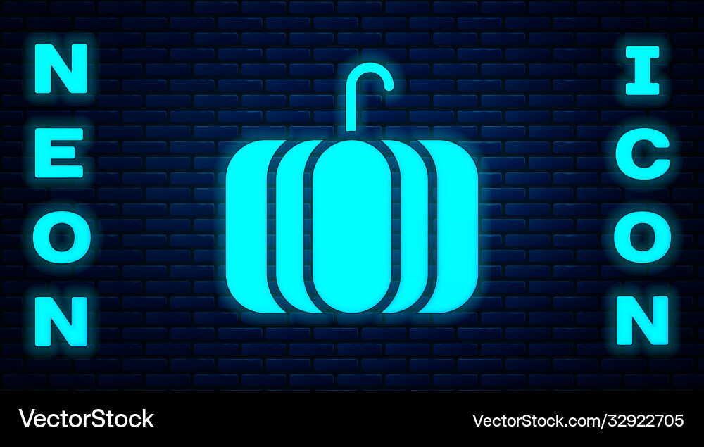 Glowing neon pumpkin icon isolated on brick wall Vector Image