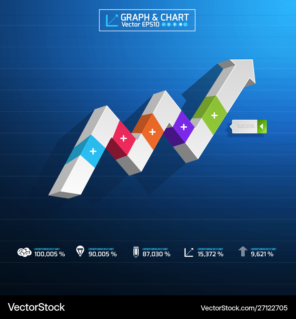 Infographic arrow diagram graph chart on blue Vector Image