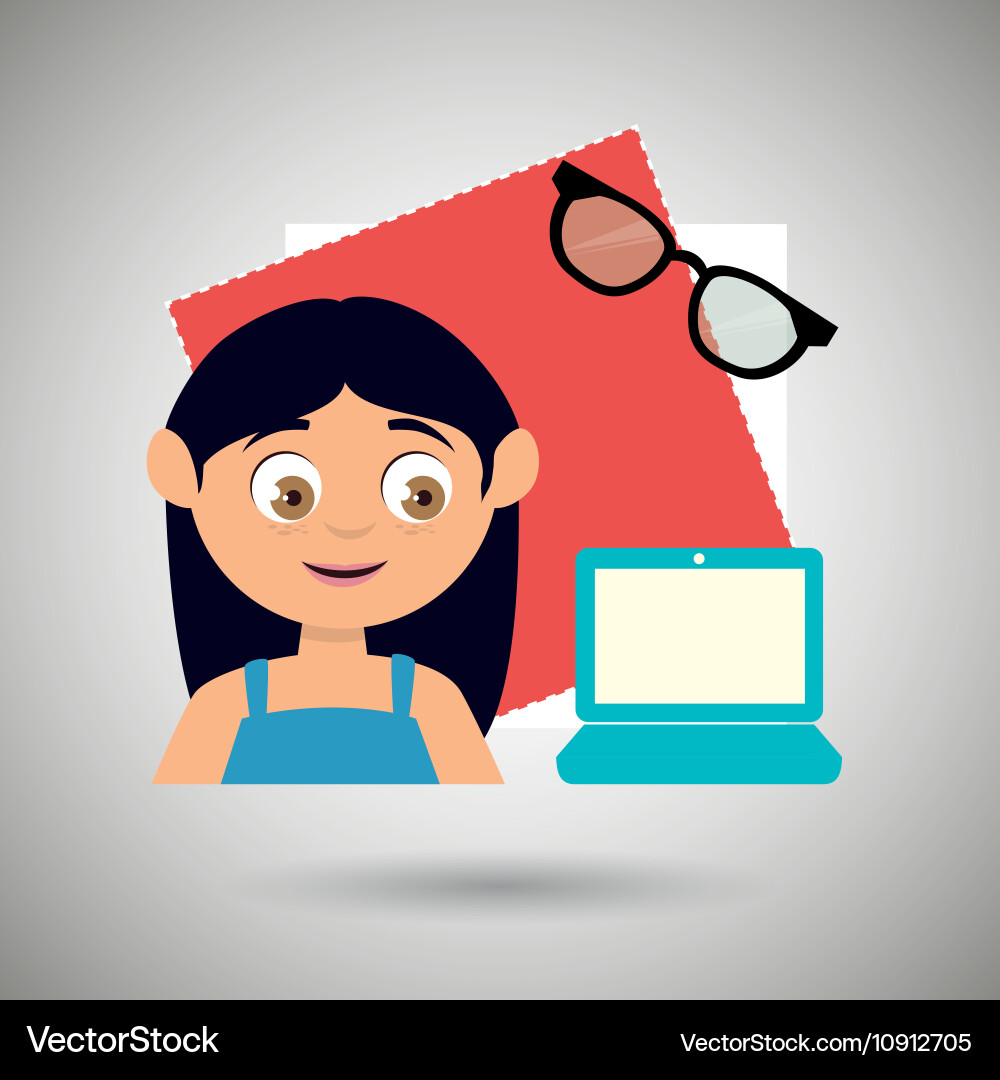 Kid with laptop computer and glasses isolated Vector Image