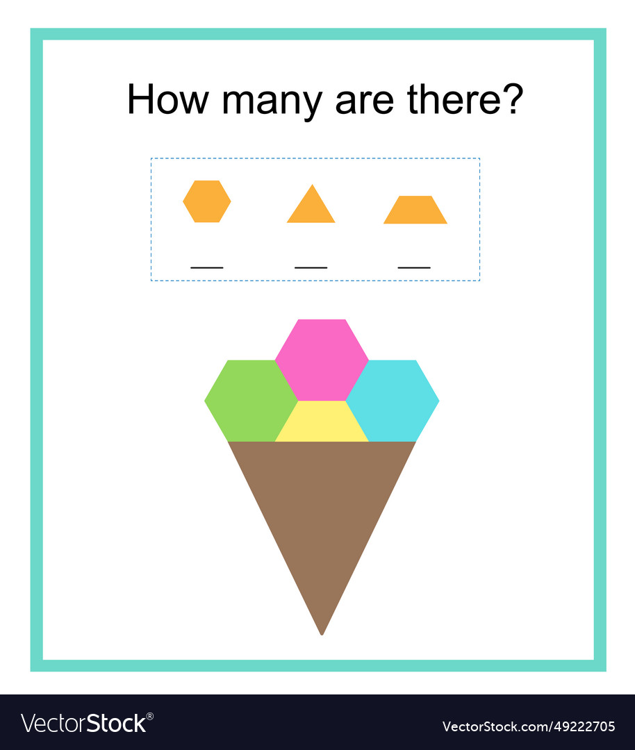Math activity for kids how many geometric shapes Vector Image