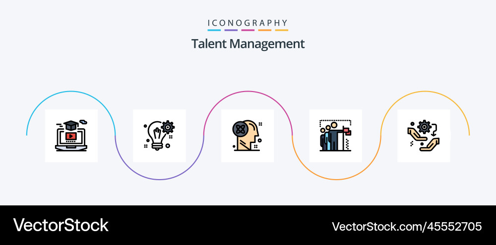 Talent management line filled flat 5 icon pack Vector Image