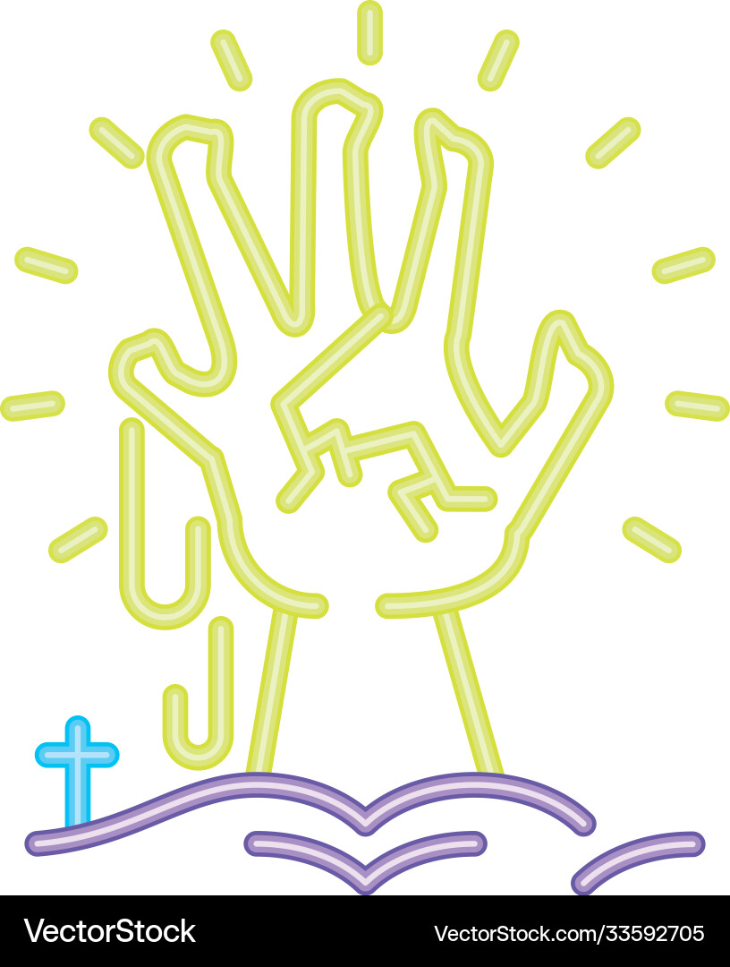 Zombie hand in neon light for halloween Royalty Free Vector