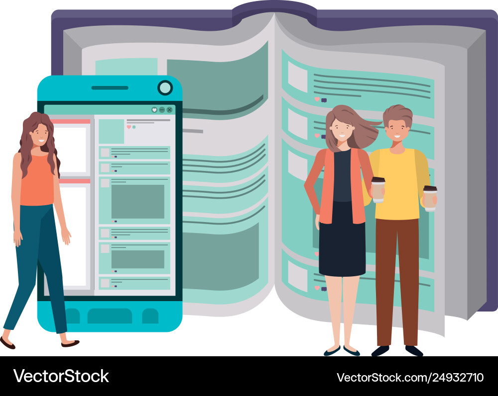 Group people with text book and smartphone Vector Image