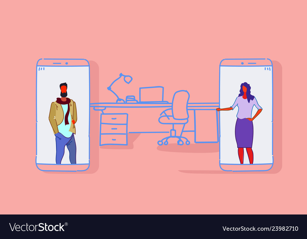 Man woman chatting from smartphone screens Vector Image Man woman chatting from smartphone screens Vector Image
