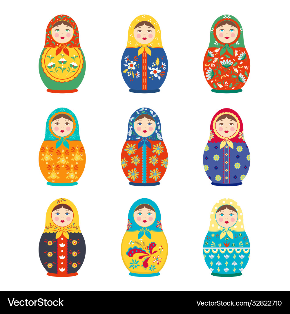 Matryoshka colored painted set folk traditional Vector Image