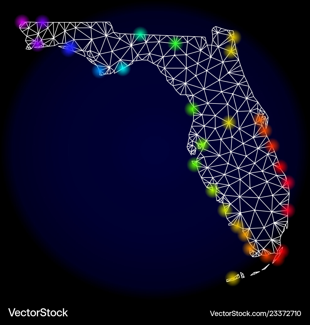 Polygonal 2d mesh map of florida state with bright