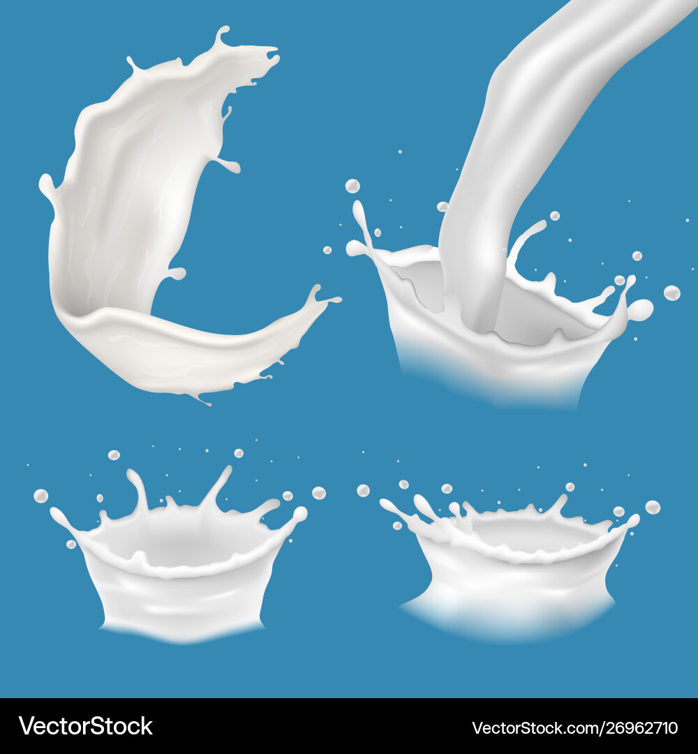 Realistic milk or cream splash and flow on blue Vector Image