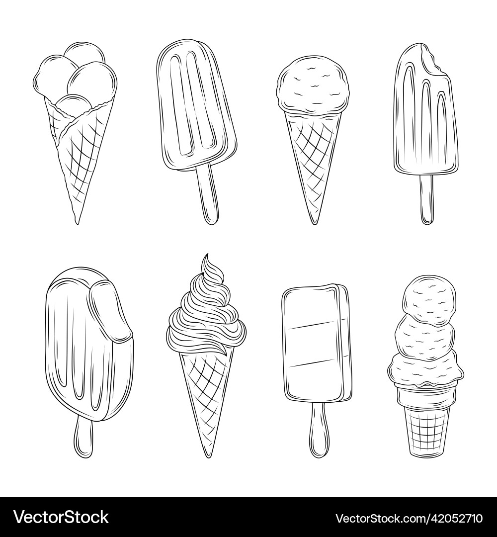 Vintage ice cream sketch icecream objects hand Vector Image
