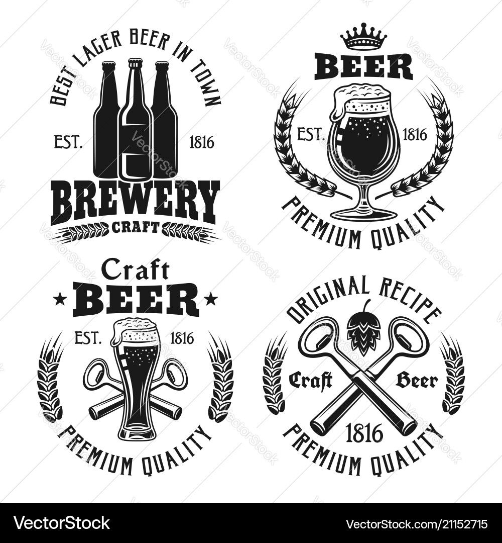 Beer and brewery four emblems labels badges Vector Image