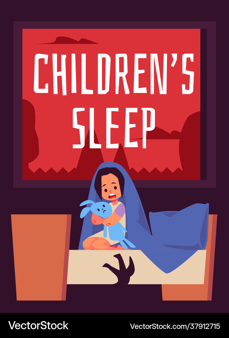 Children sleep problem banner with frightened Vector Image