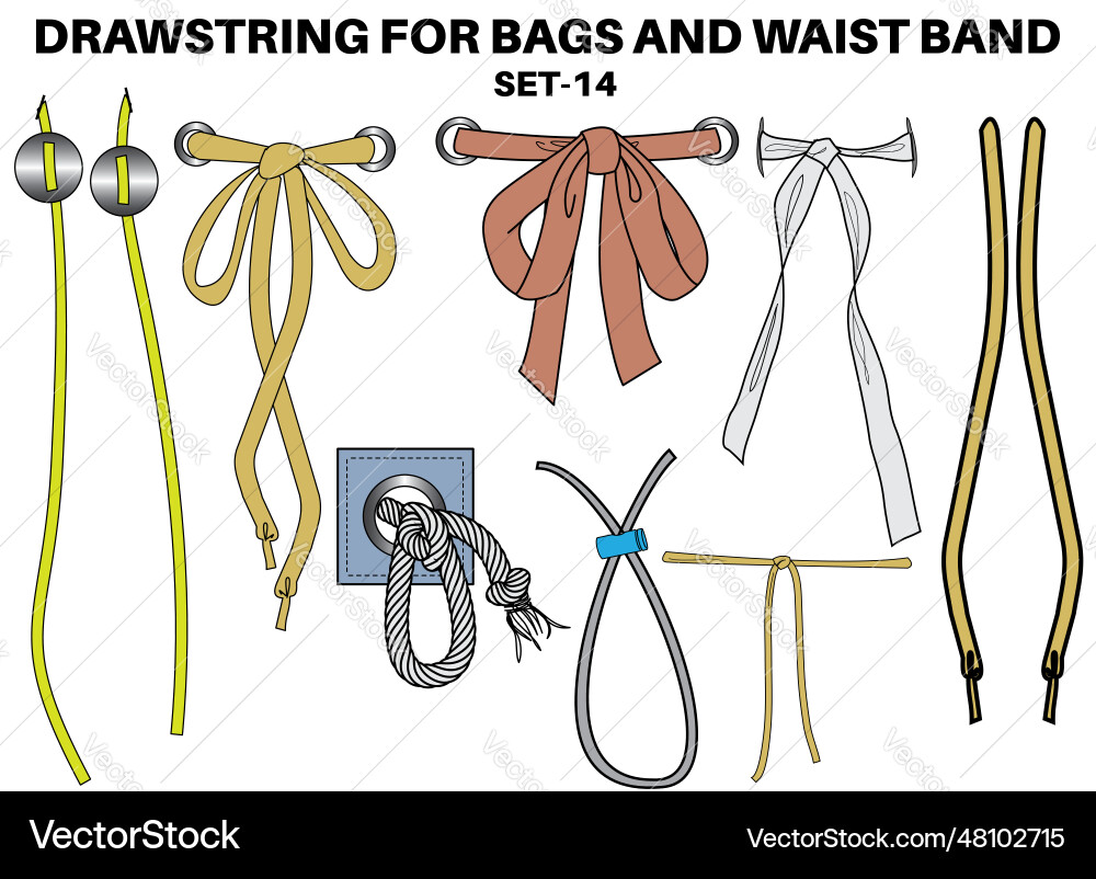 Drawstring cord flat sketch set of bow knot draw Vector Image