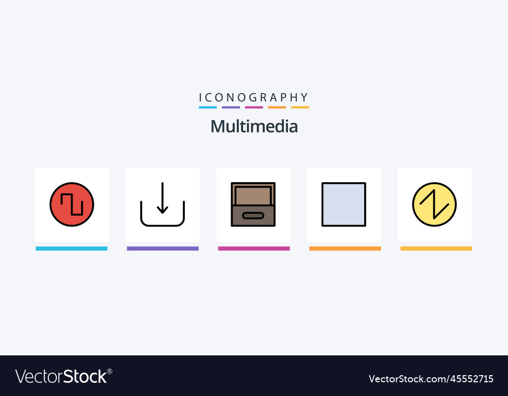 Multimedia line filled 5 icon pack including Vector Image