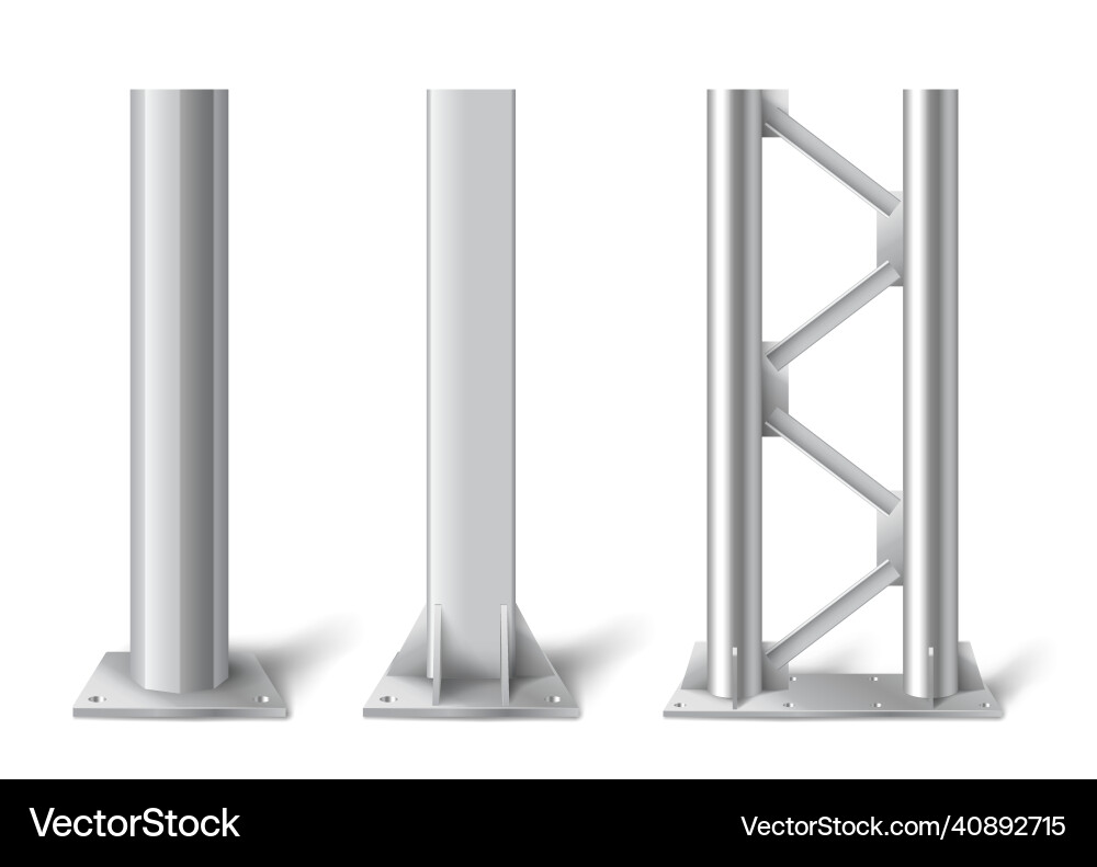 Realistic metal poles silver vertical Royalty Free Vector