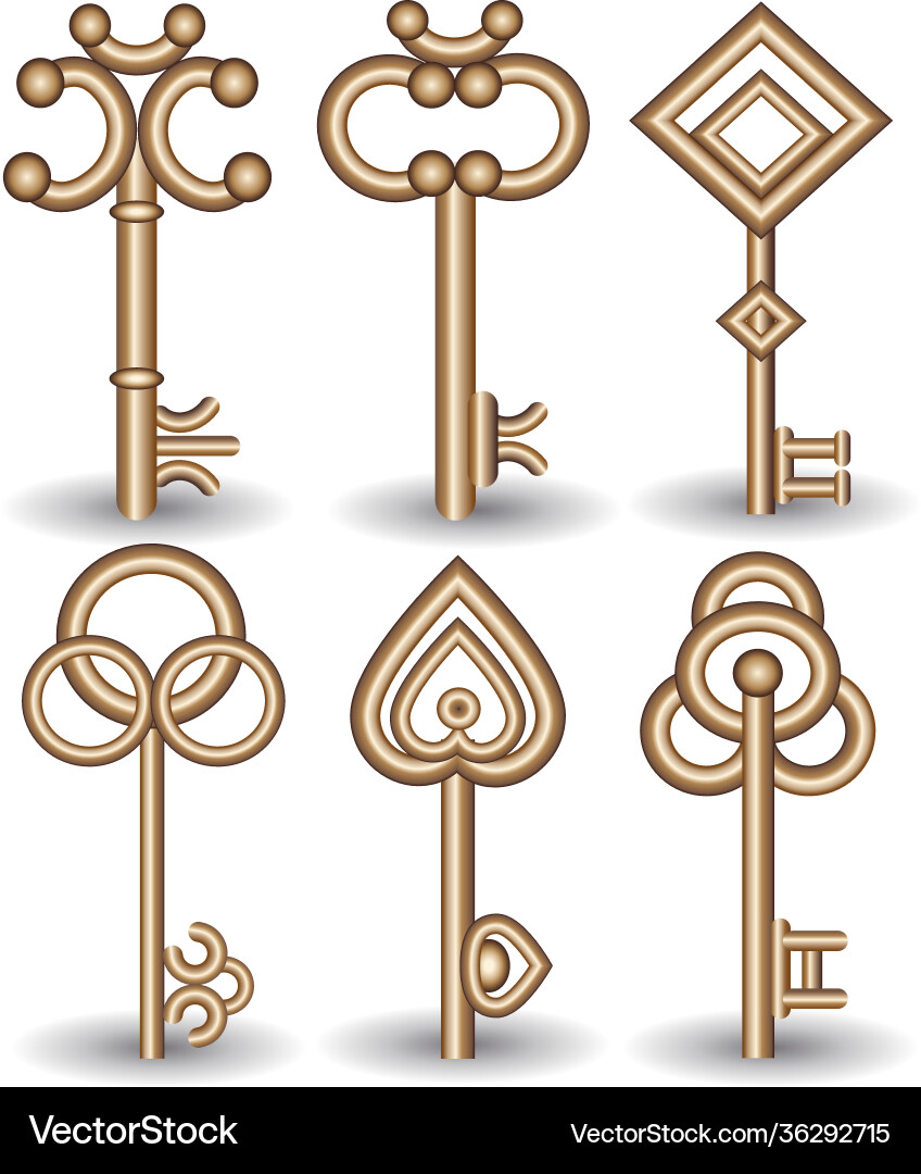 Set keys in gold color Royalty Free Vector Image