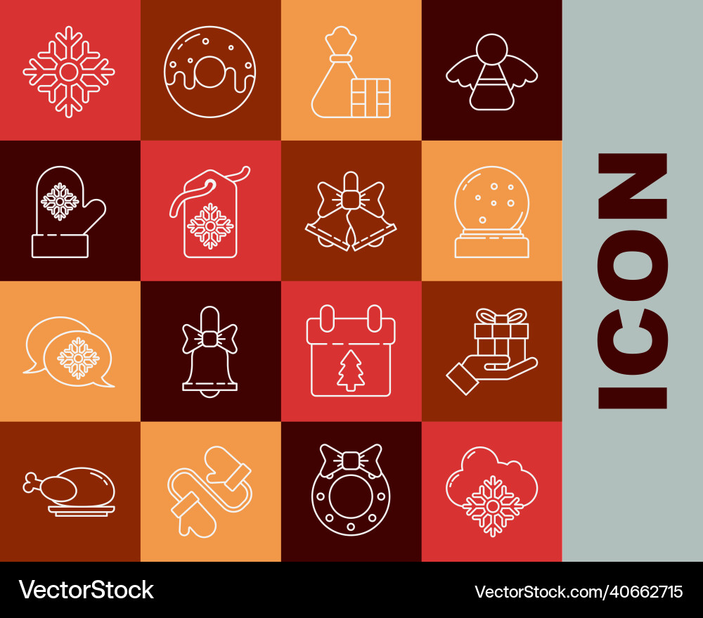 Set line cloud with snow gift box in hand Vector Image