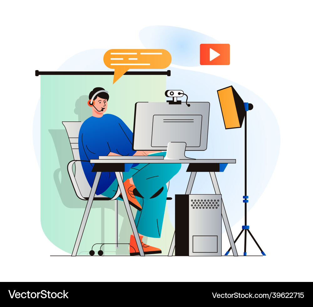 Video blogging concept in modern flat design Vector Image