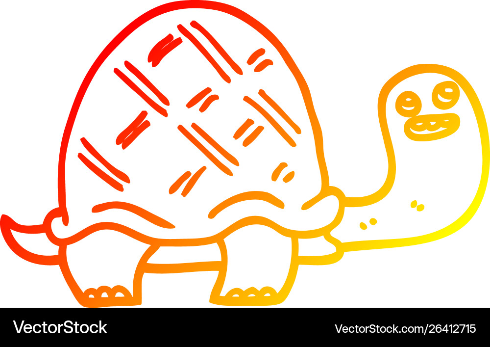 Warm gradient line drawing cartoon happy turtle Vector Image