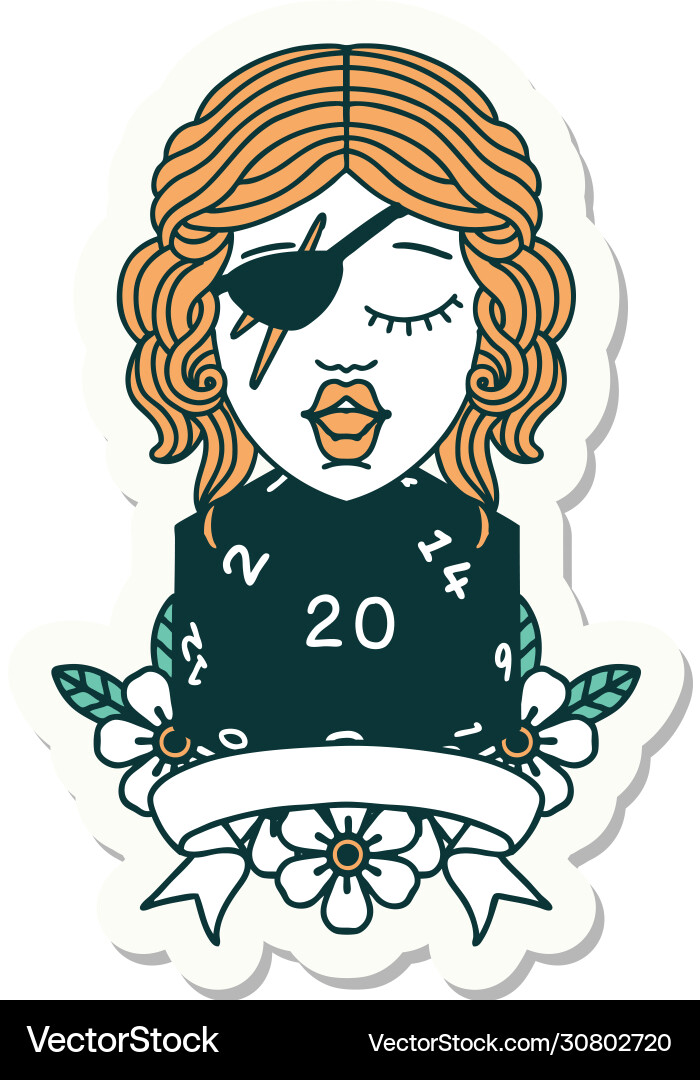 Human rogue with natural 20 dice roll sticker Vector Image