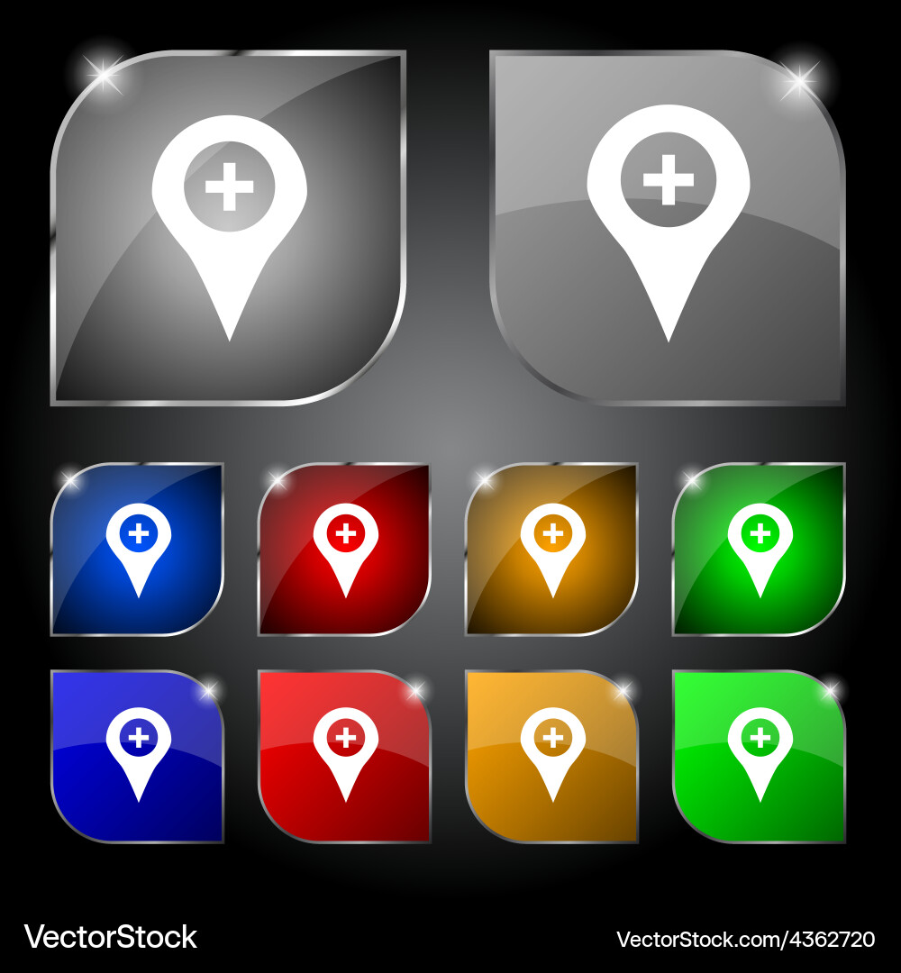 Plus map pointer gps location icon sign set of ten
