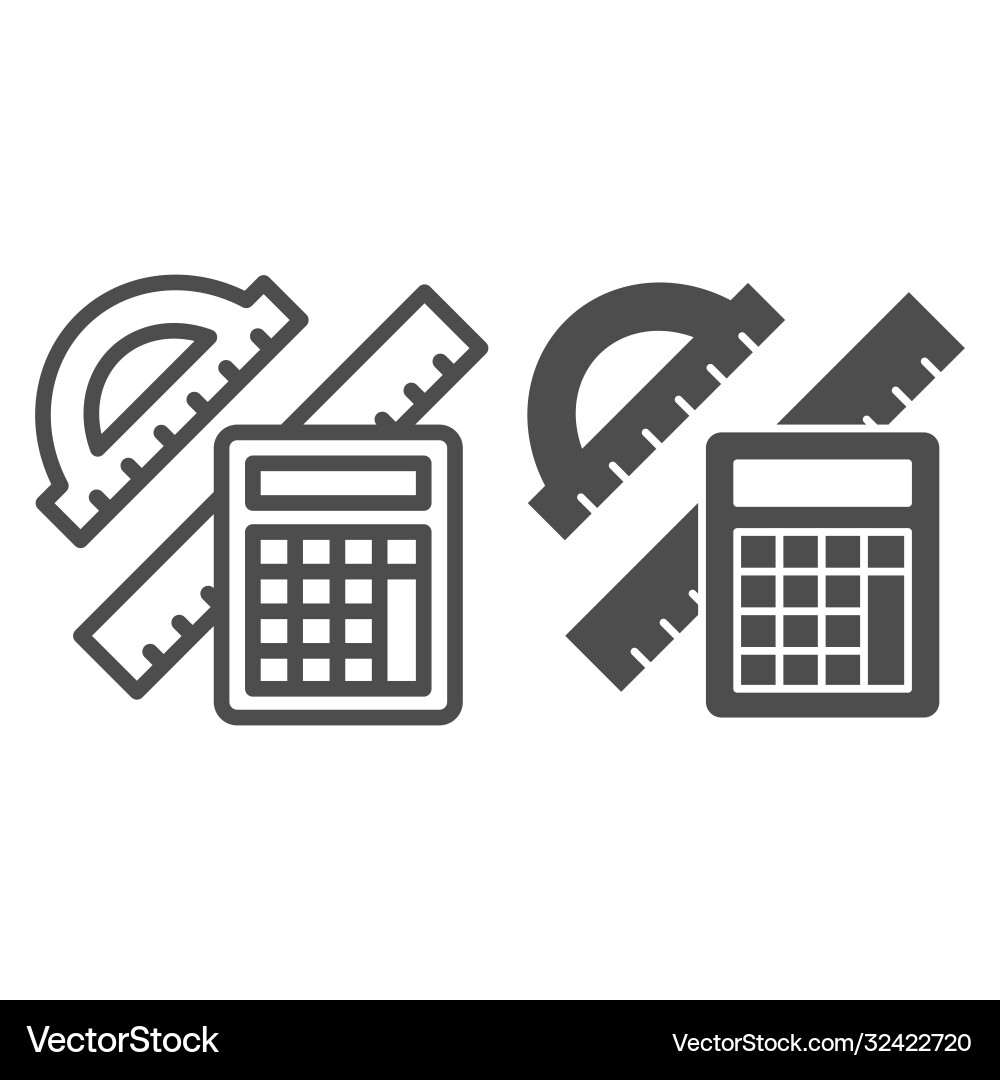 Protractor with ruler and calculator line Vector Image