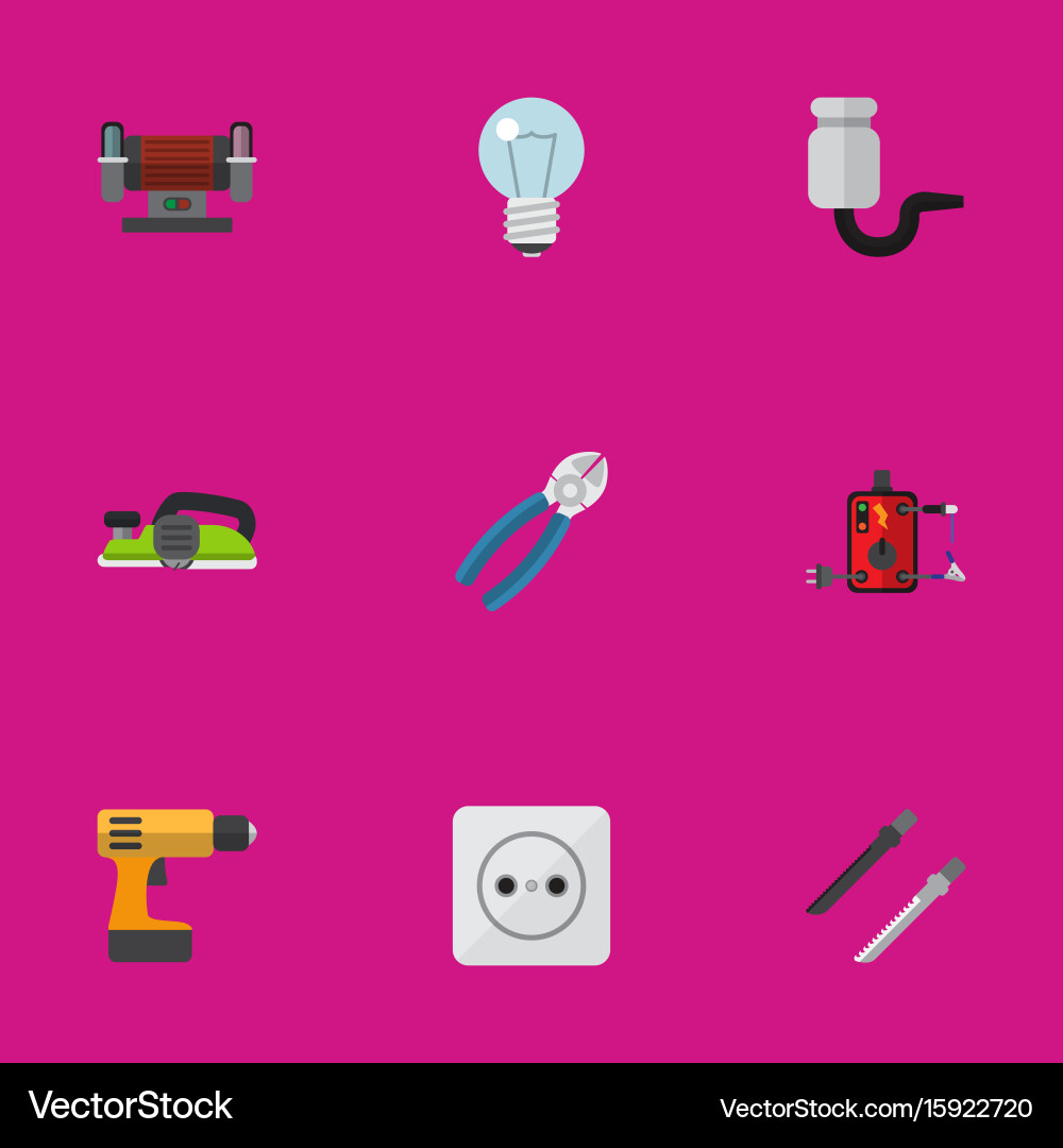 Set of 9 editable electric flat icons includes Vector Image